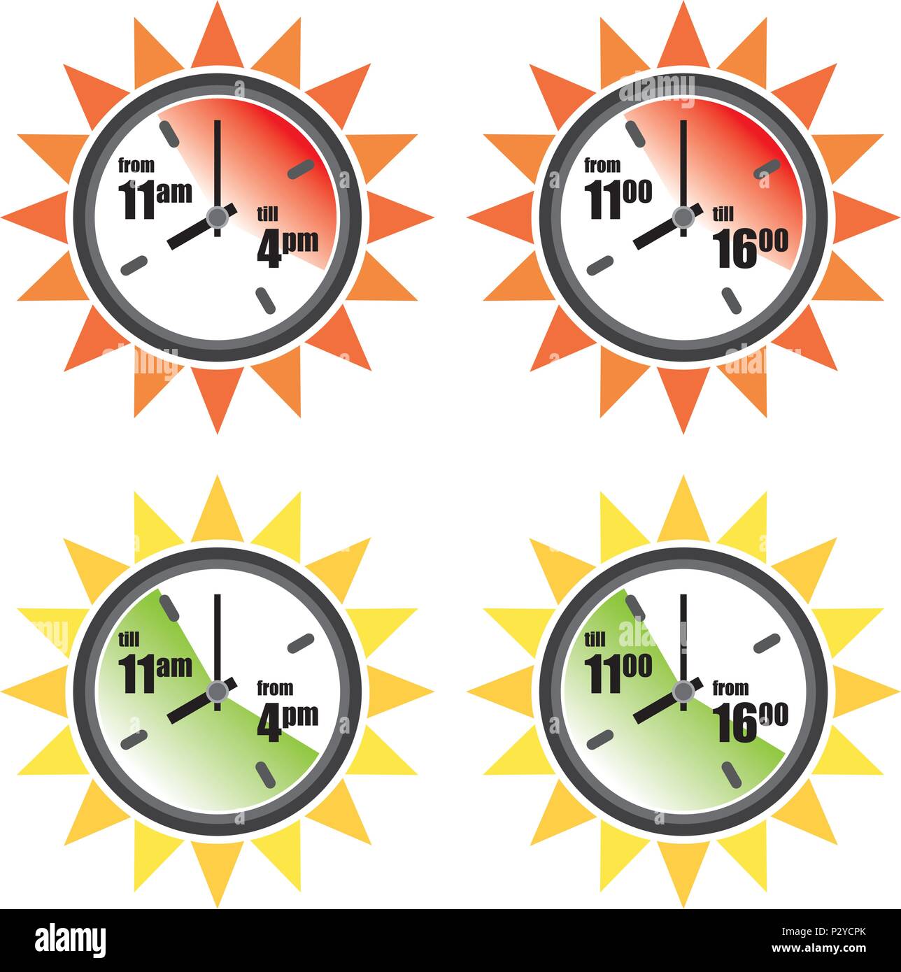 Sichere und gefährliche Sonne Stunden zum Sonnenbaden Icon Set. Vector ... Sichere und gefährliche Sonne Stunden zum Sonnenbaden Icon Set. Vector ...