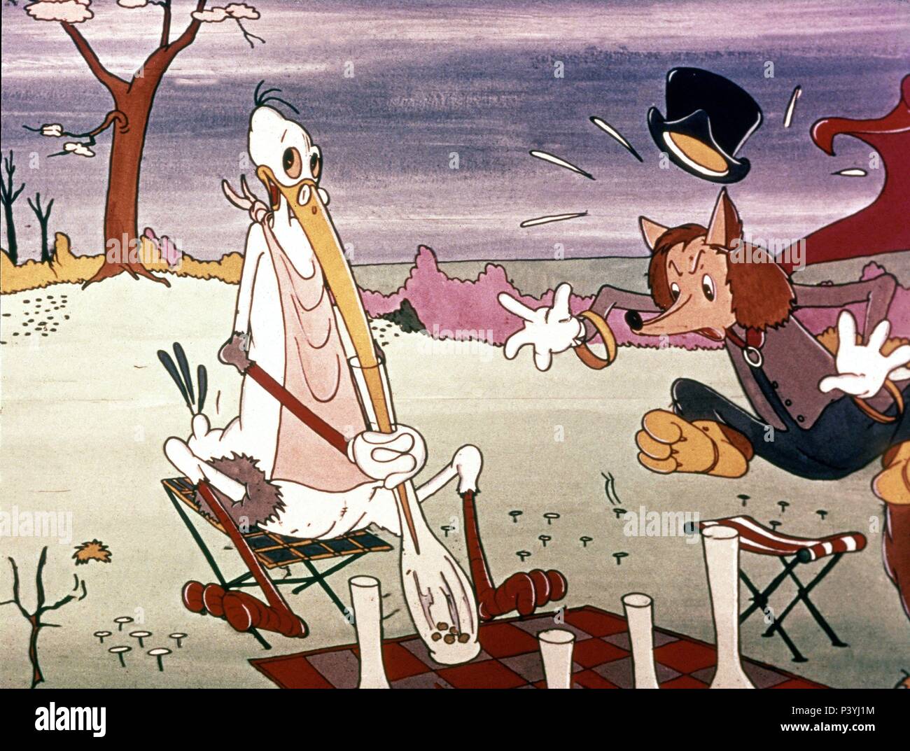 FABULA DEL ZORRO Y LA CIGÜEÑA. Autor: FONTAINE JEAN Stockfotografie - Alamy