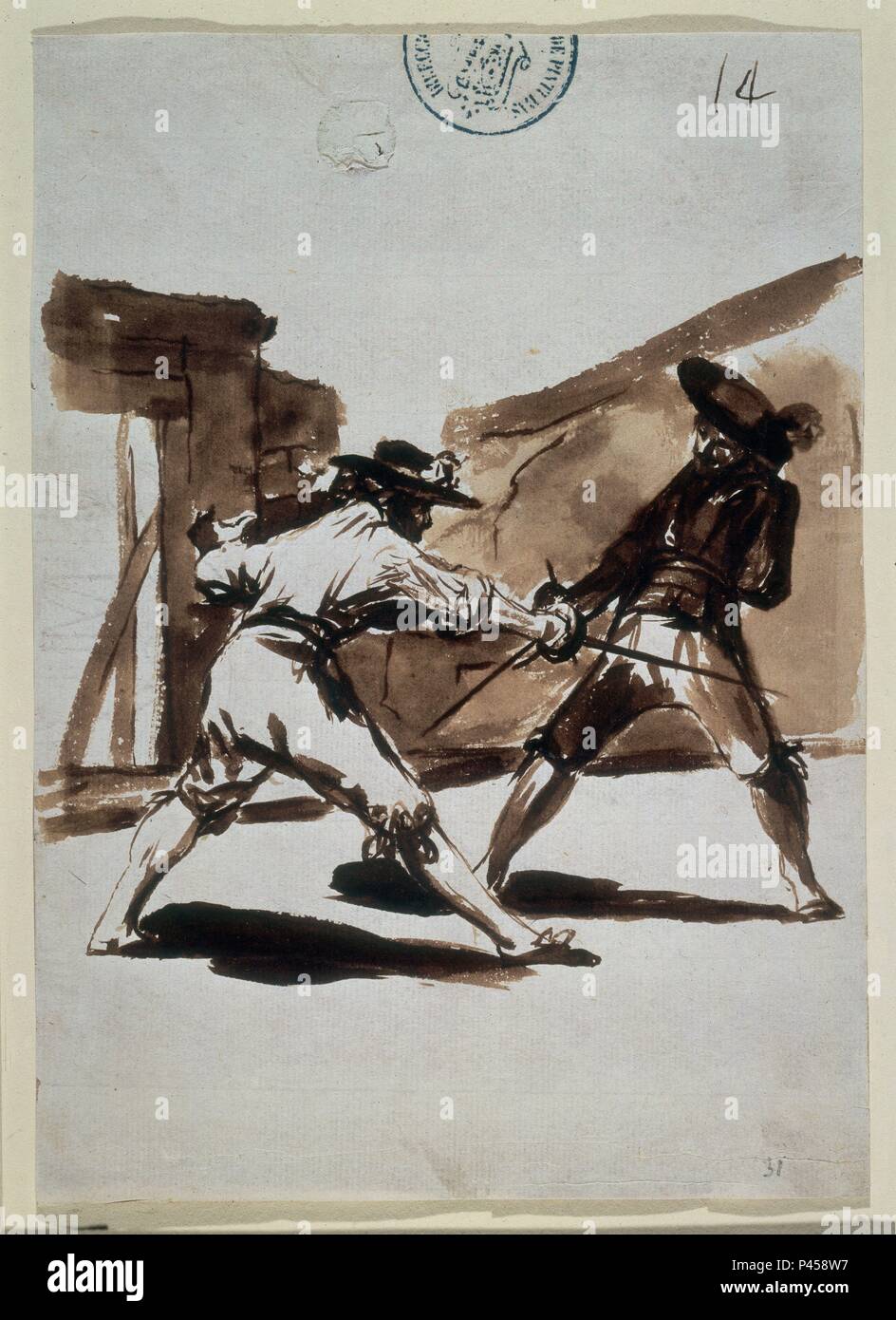 DESAFIO CABALLEROS CON ESPADA - ALBUM F, 14-DIBUJO SIGLO XIX. Autor ...