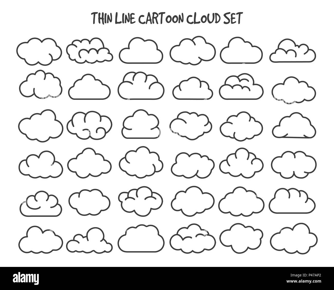 Dünne Wolken. Vector Linear cloud silhouette Symbole für Internet ...