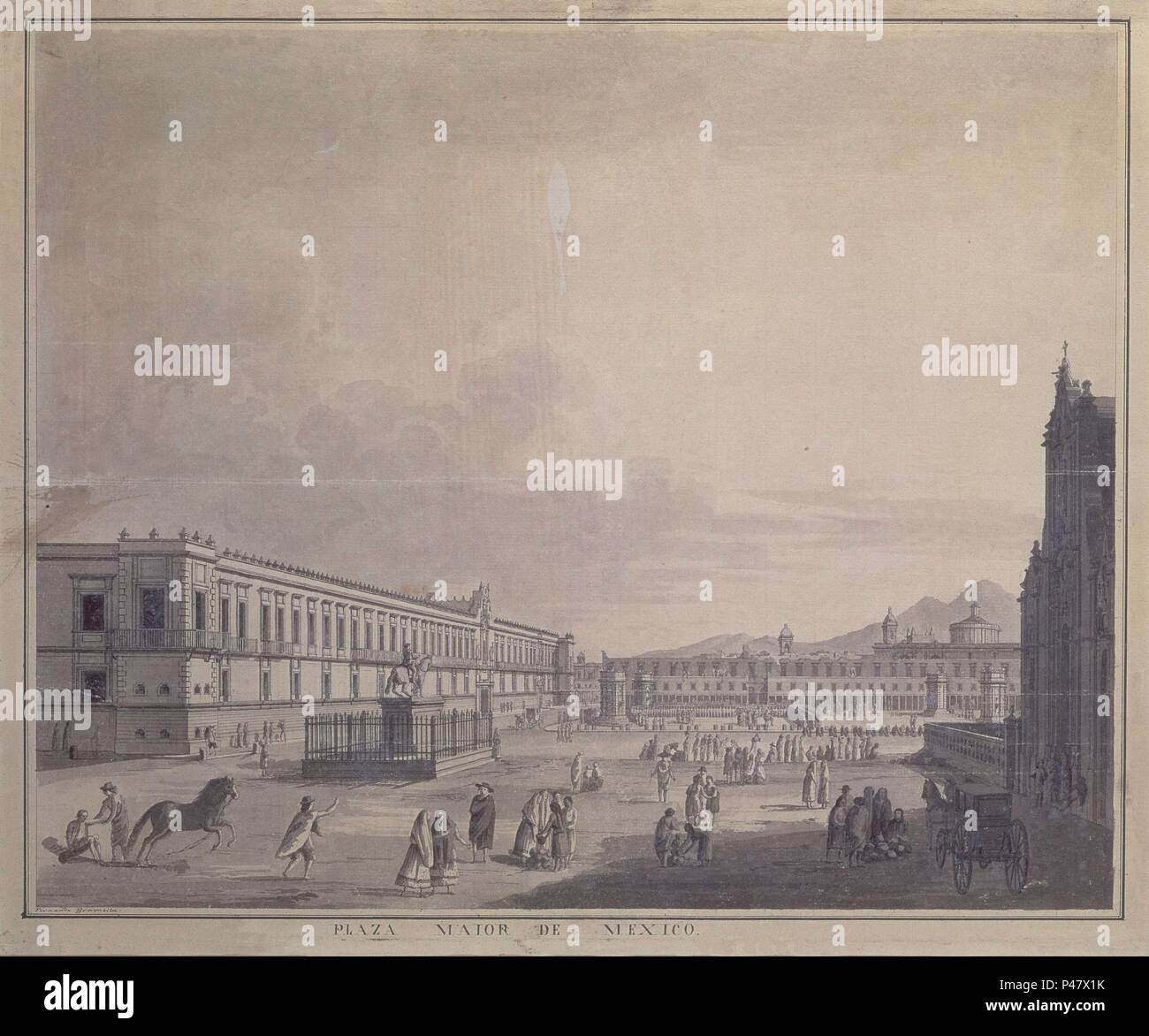 PLAZA MAYOR DE MEXICO - Siglo XVIII - EXPEDICION MALASPINA. Autor: Fernando Brambila (1763-1832 ...