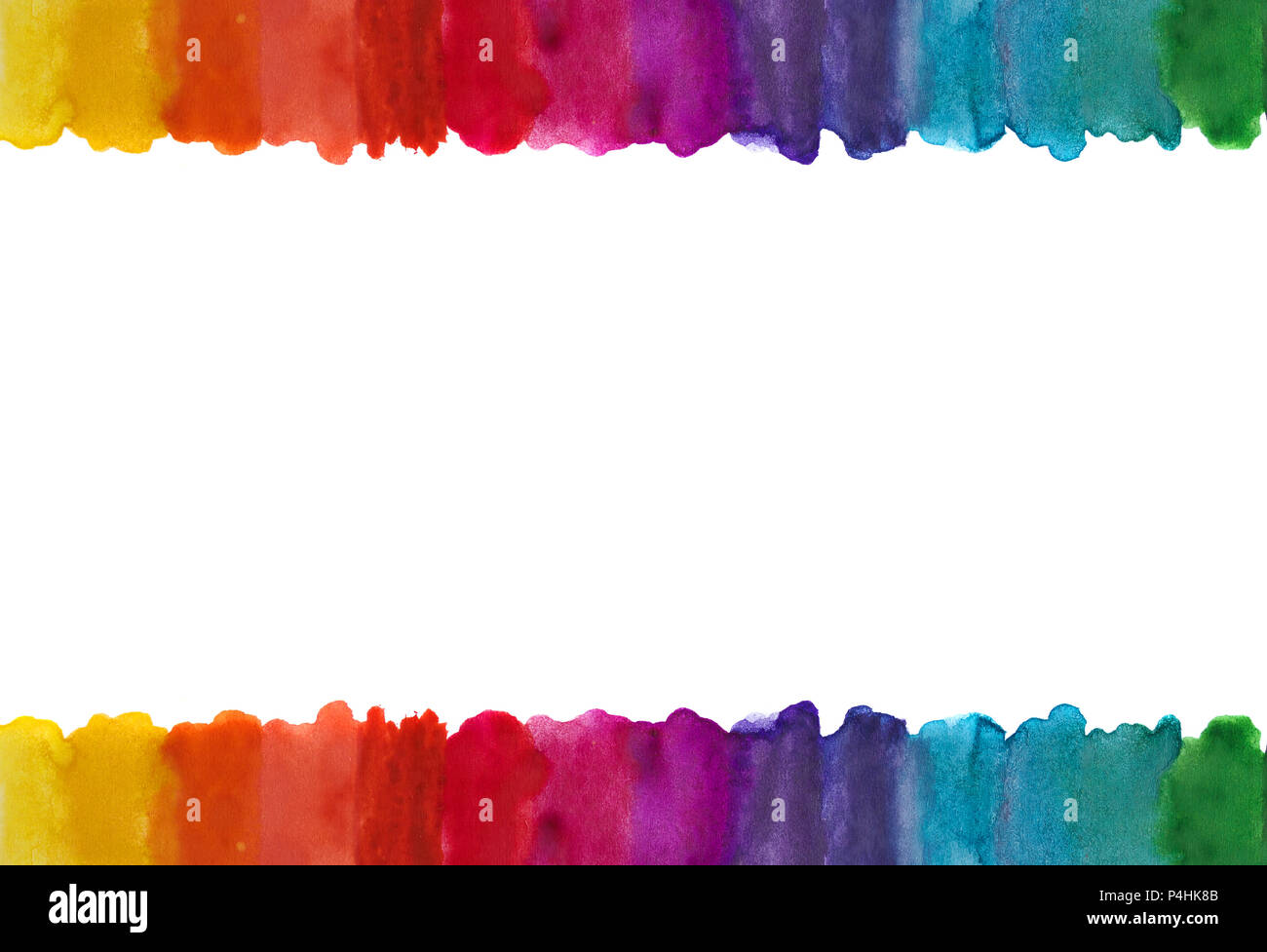 Aquarell Linien Rahmen. Bürste zeichnet farbige Linien auf weissem ...