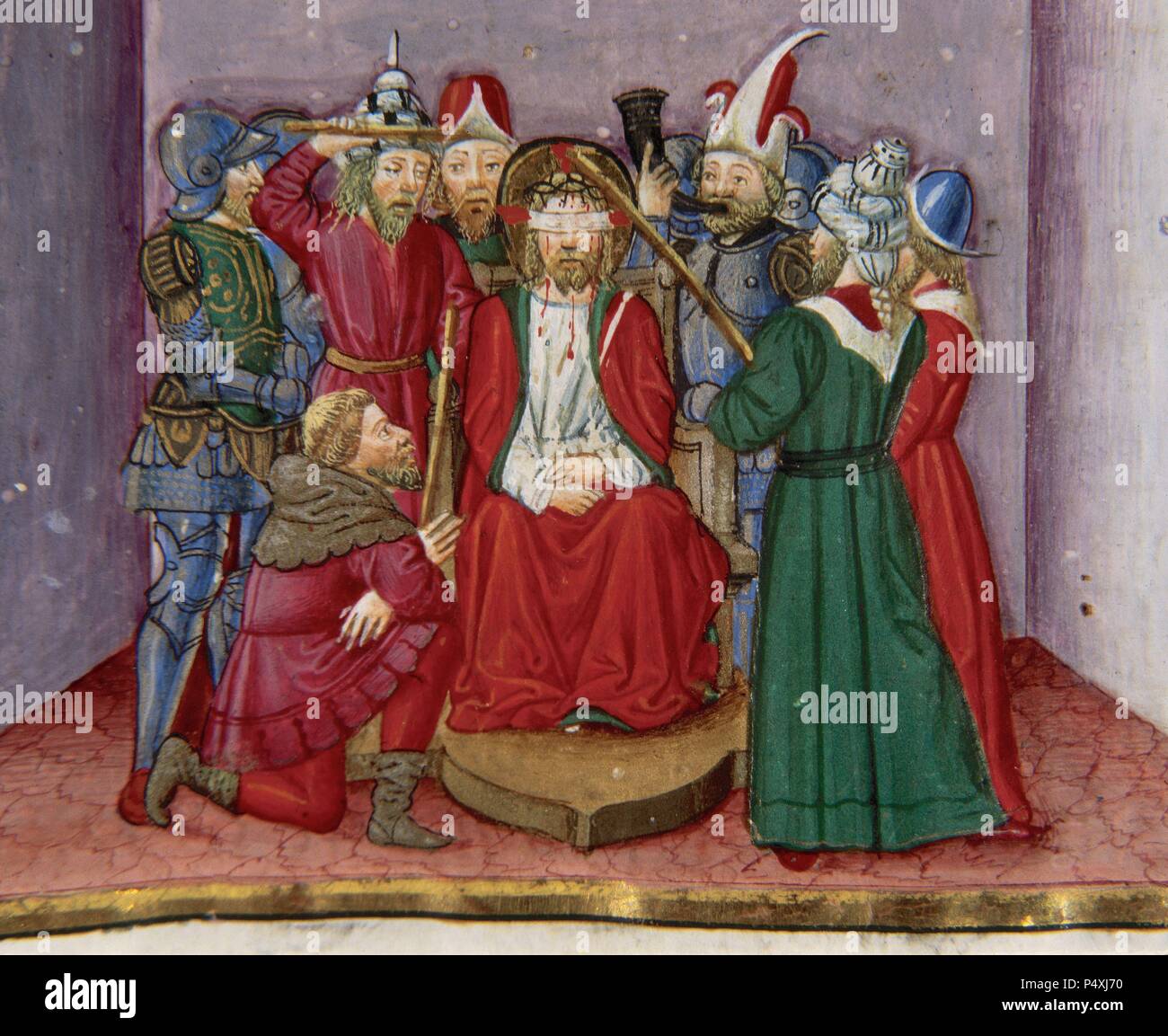 Jesus ist gefoltert und von den Soldaten verspottet. Codex von Predis ...