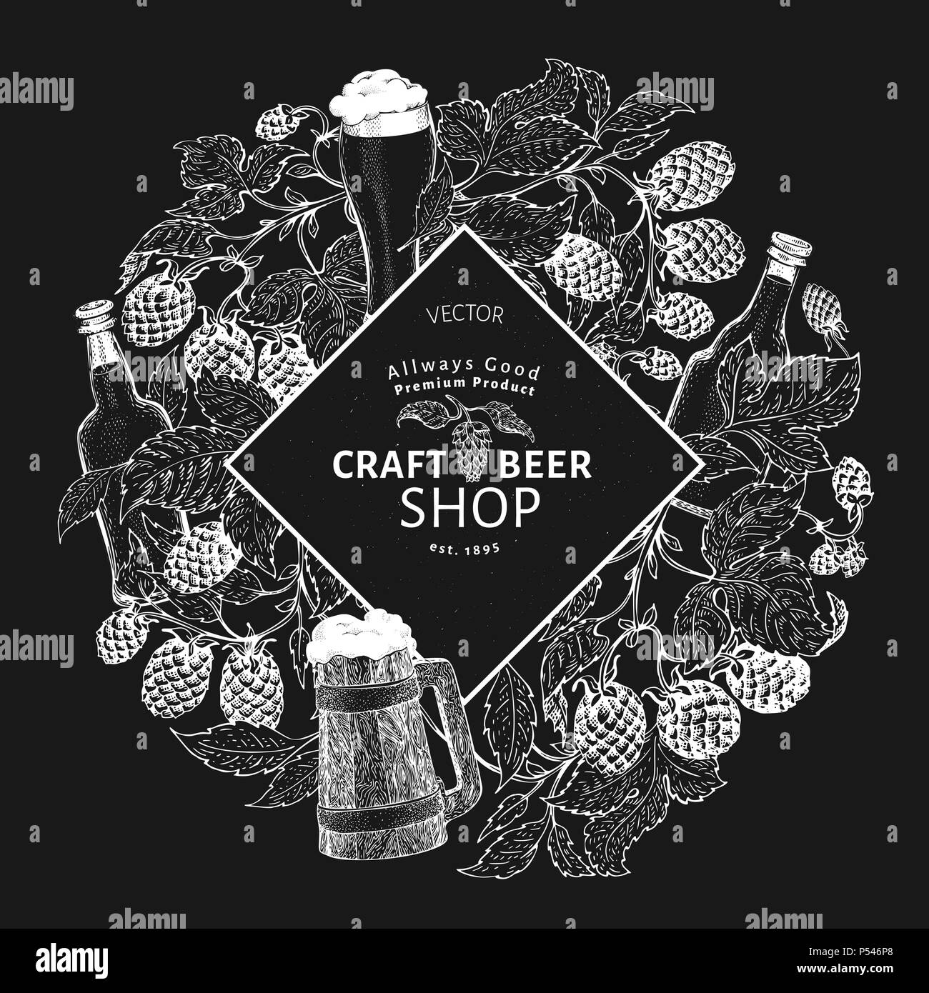 Bier hop frame Vorlage. Vintage Bier Hintergrund. Vektor Hand ...