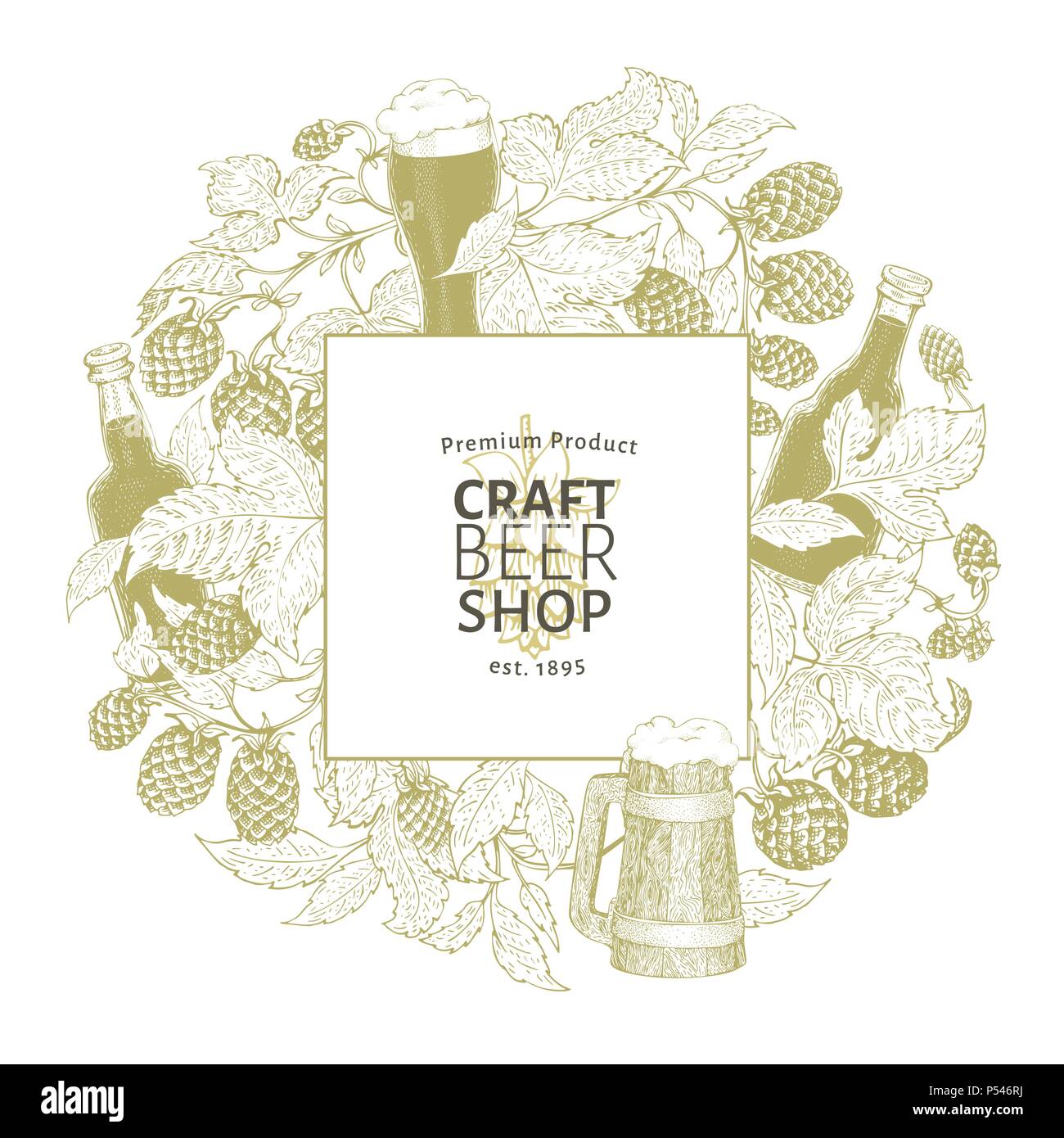 Bier hop frame Vorlage. Vintage Bier Hintergrund. Vektor Hand ...