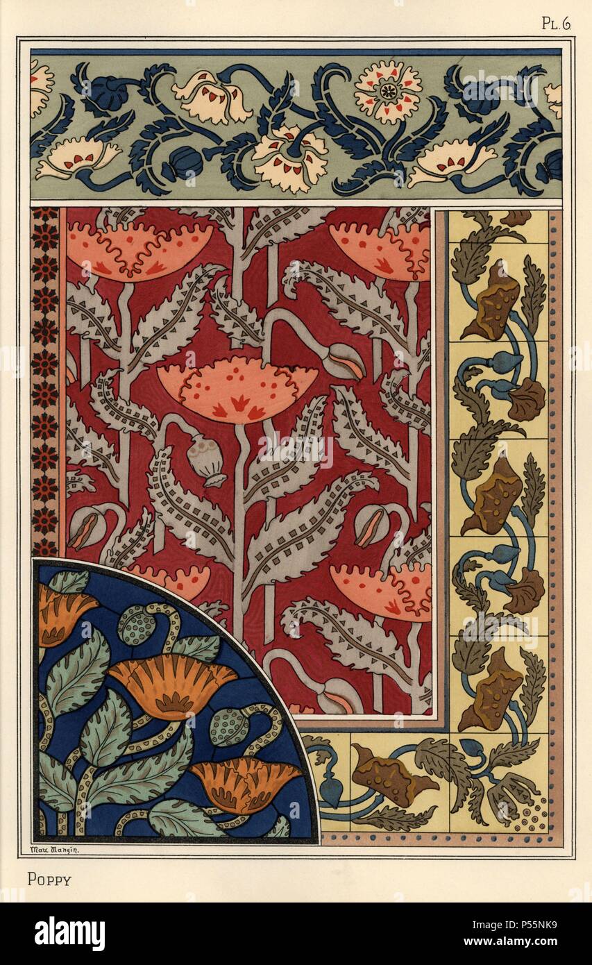 Die Mohnblume, Papaver somniferum, Glasmalerei, Tapete, Stoff und ...