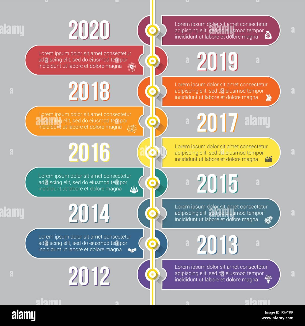 Vertikale Zeitachse Infografiken bunte Vorlage 9 Positionen, für ...