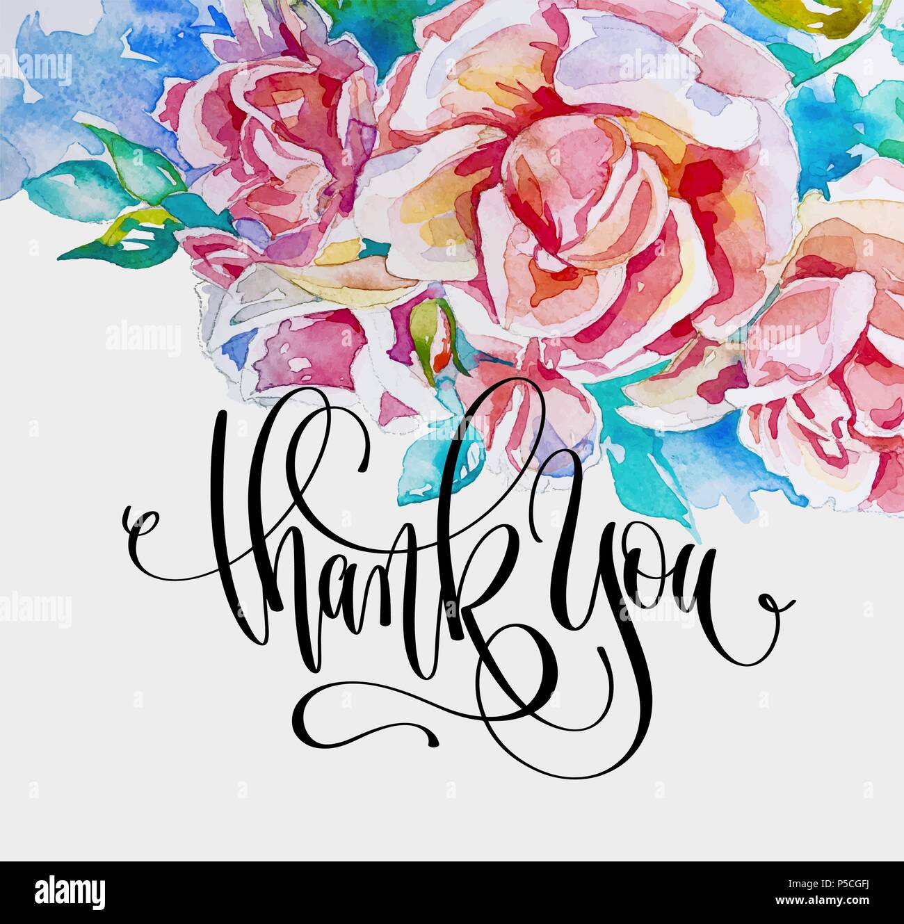 Vielen Dank - Hand Schriftzug text auf handgefertigtem Aquarell rosa ...