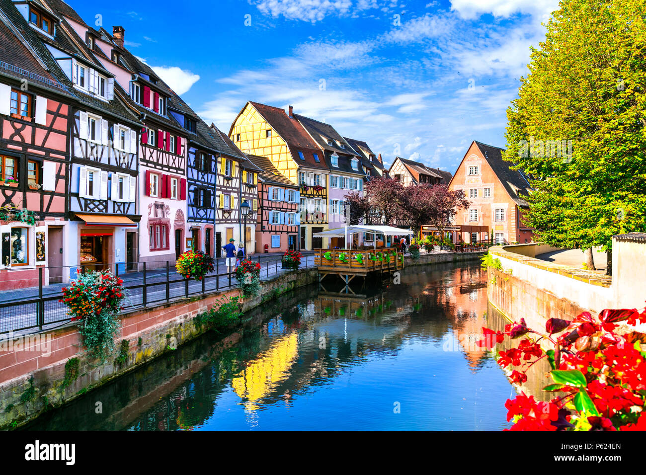 Traditionelle bunte Häuser in der Stadt Colmar, Elsass, Frankreich ...
