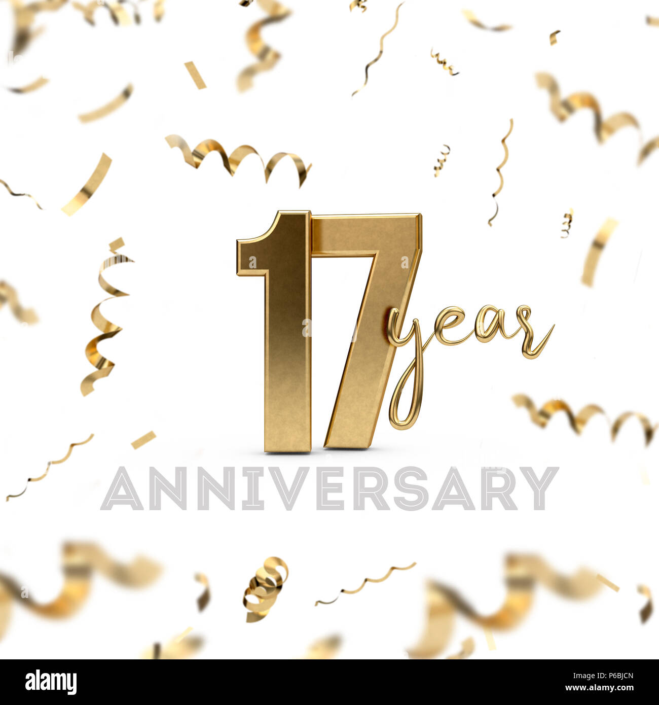 17-jähriges Jubiläum feiern. Gold Nummer mit goldenen Konfetti ...