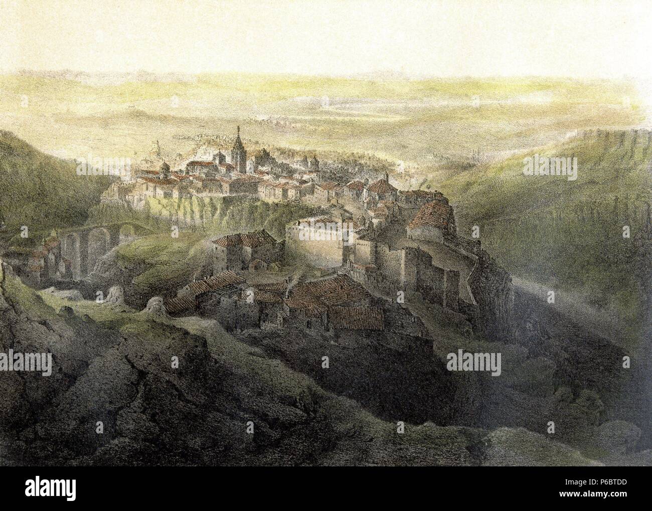 CUENCA. VISTA DE LA CIUDAD DESDE EL CERRO DE SAN CRISTOBAL. GRABADO DE ...