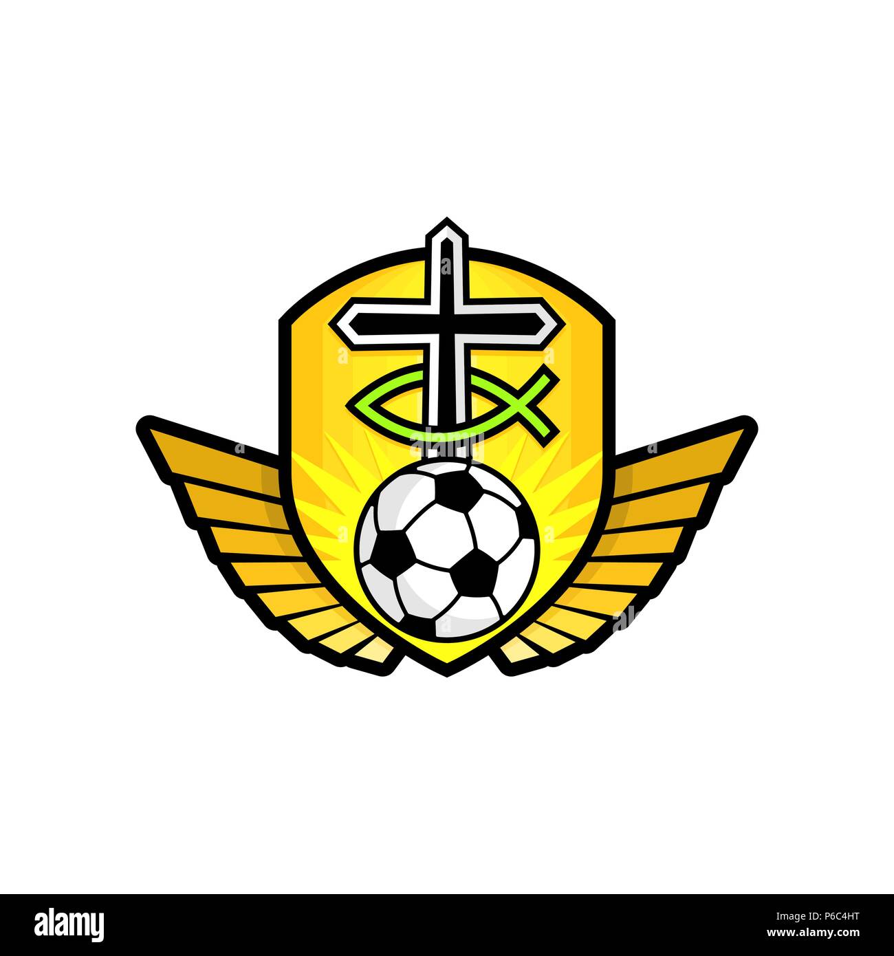 Christian Sport Logo. Die goldenen Schild, das Kreuz Jesu, das Zeichen ...