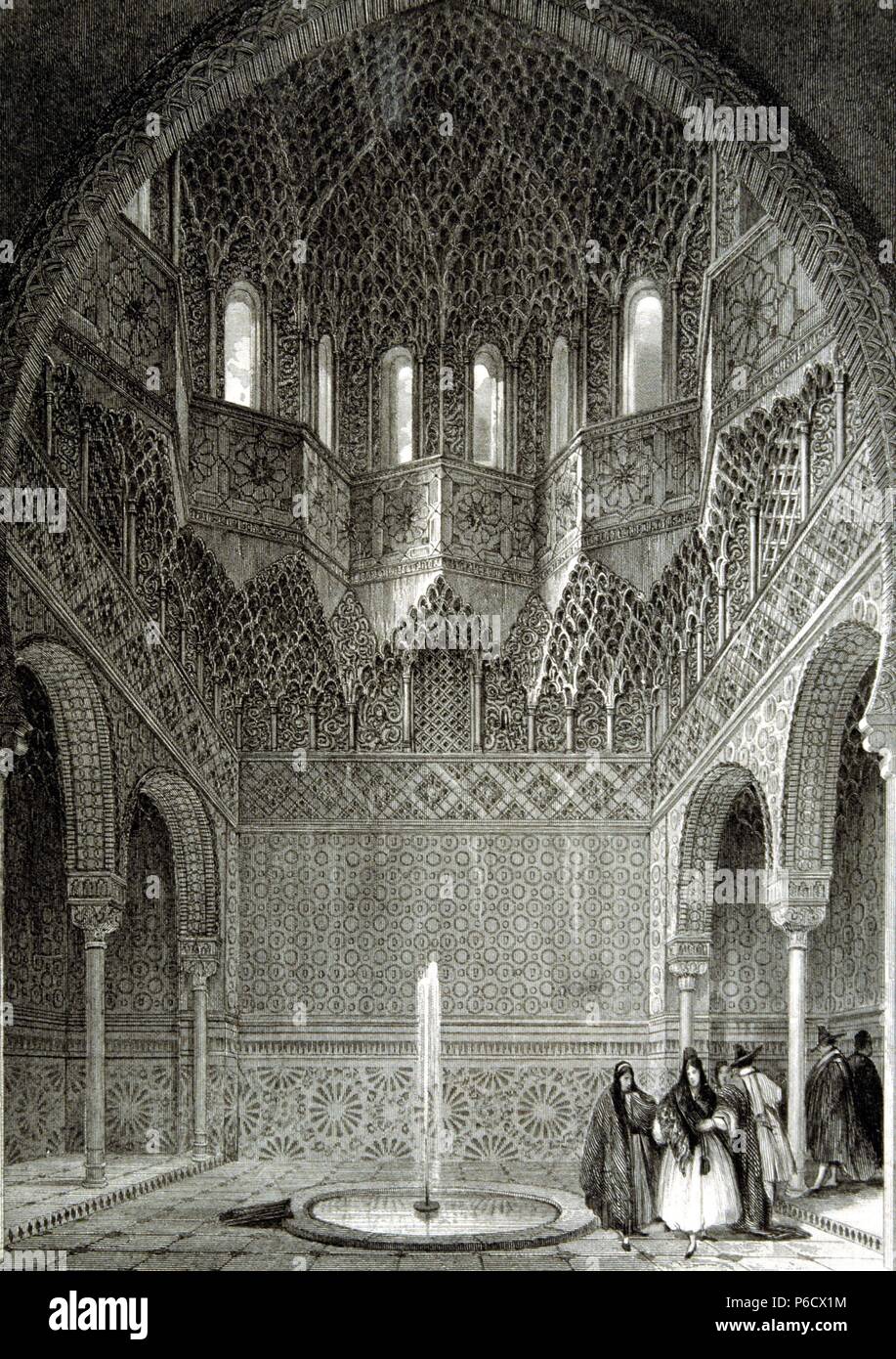GRANADA. LA ALHAMBRA. SALA DE ABENCERRAJES. DIBUJO DE DAVID ROBERTS ...