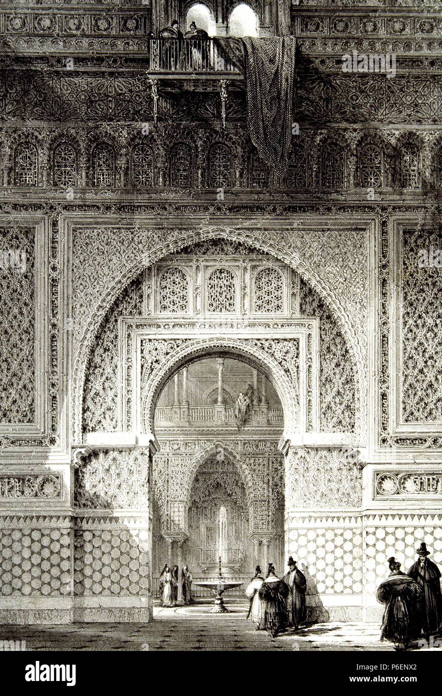 GRANADA. LA ALHAMBRA. ENTRADA DE LA SALA DE EMBAJADORES. DIBUJO DE ...