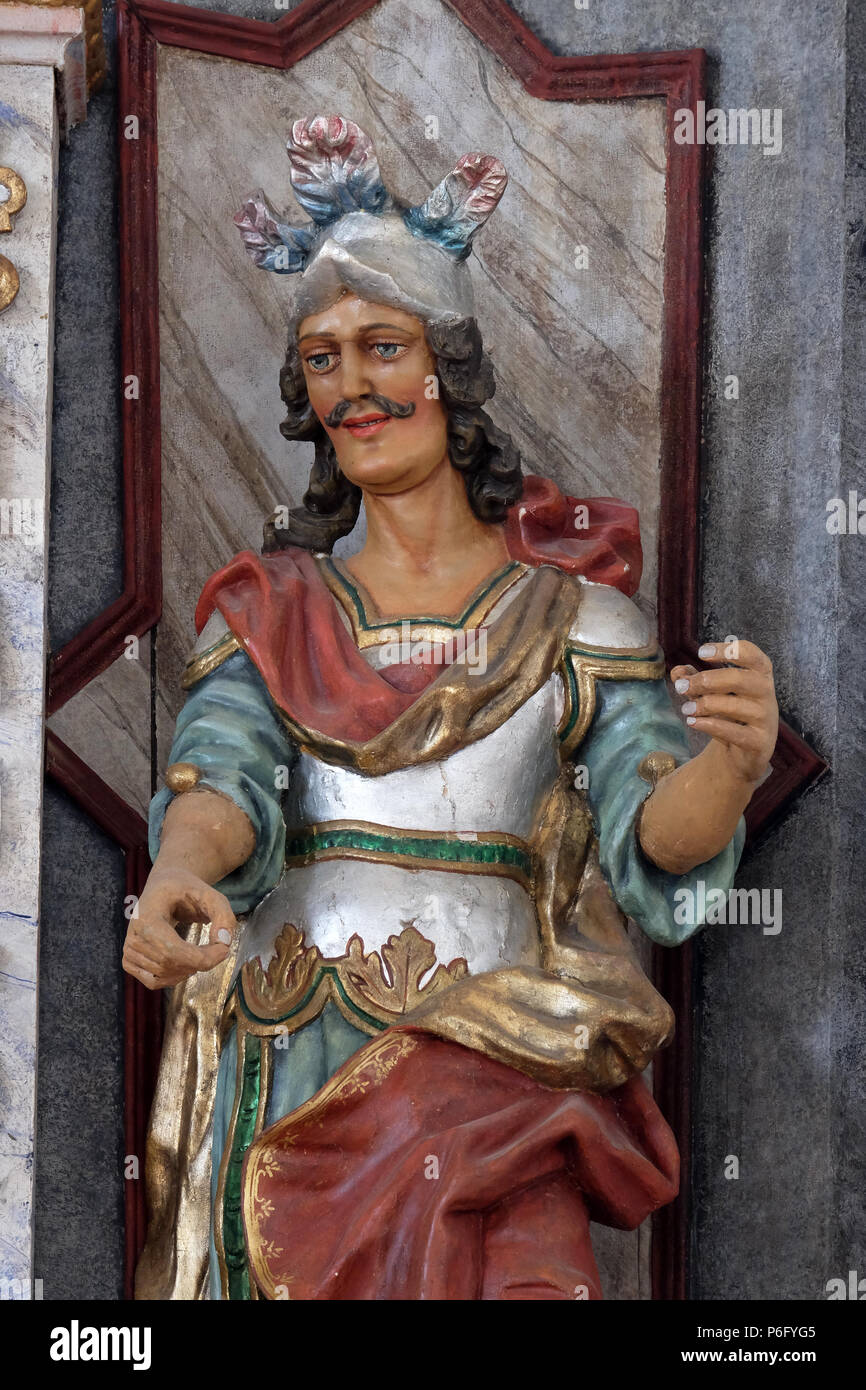 Statue des Hl. Florian auf dem Hochaltar in der Kirche der Himmelfahrt ...