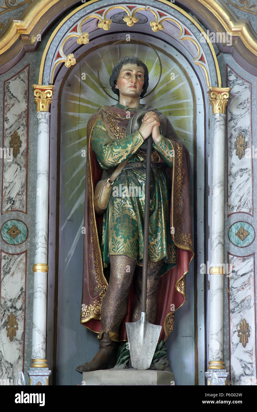 Saint Isidore, Statue auf dem Altar in der Kirche Saint Elia in Lipnik ...