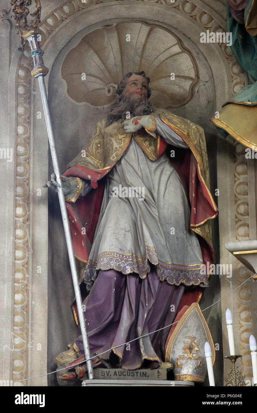 Der hl. Augustinus von Hippo, Statue auf dem Hochaltar in der Kirche der Himmelfahrt im Sveta ...