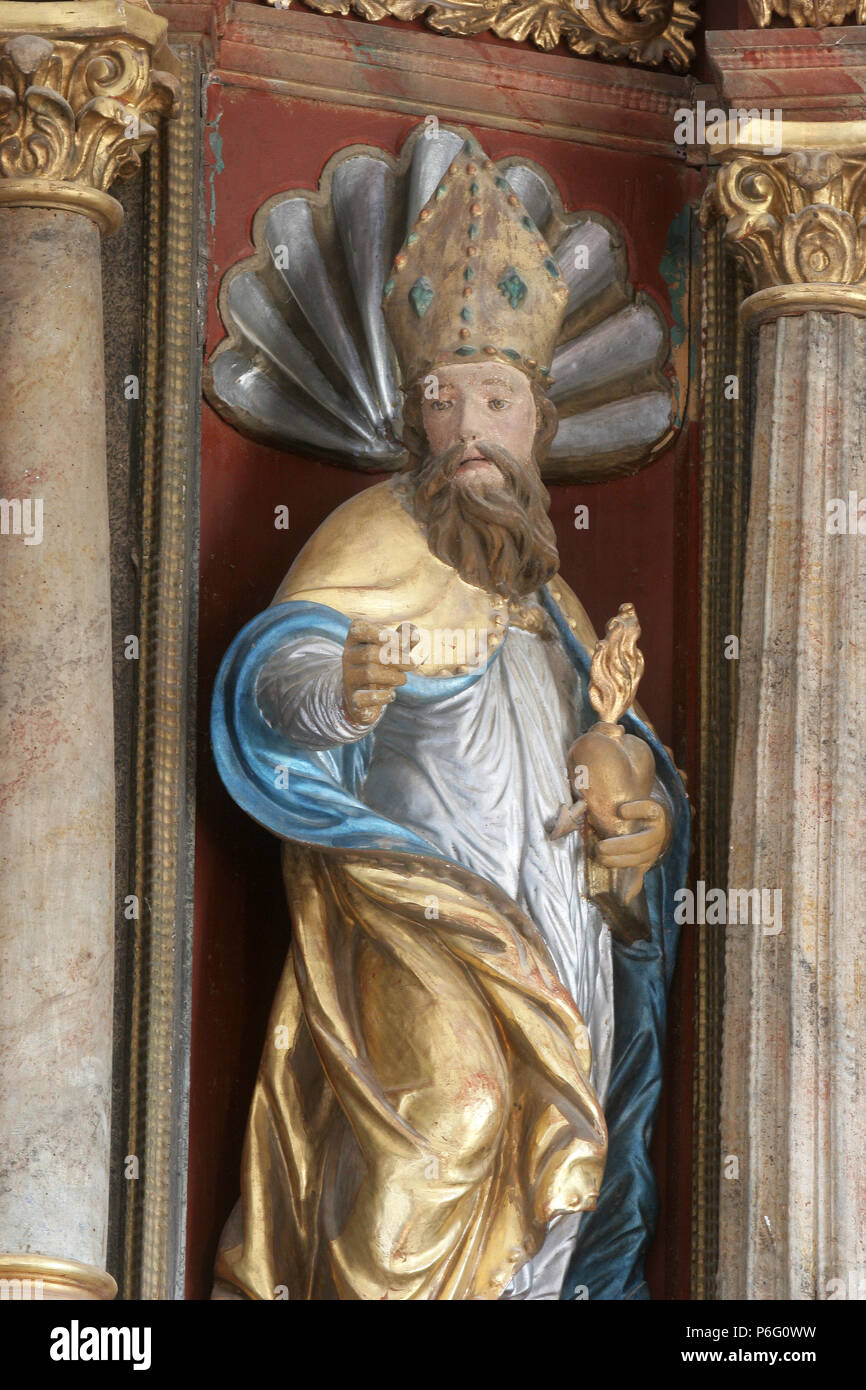 Der hl. Augustinus von Hippo, Statue auf dem Hochaltar in der Kirche der Geburt der Jungfrau ...