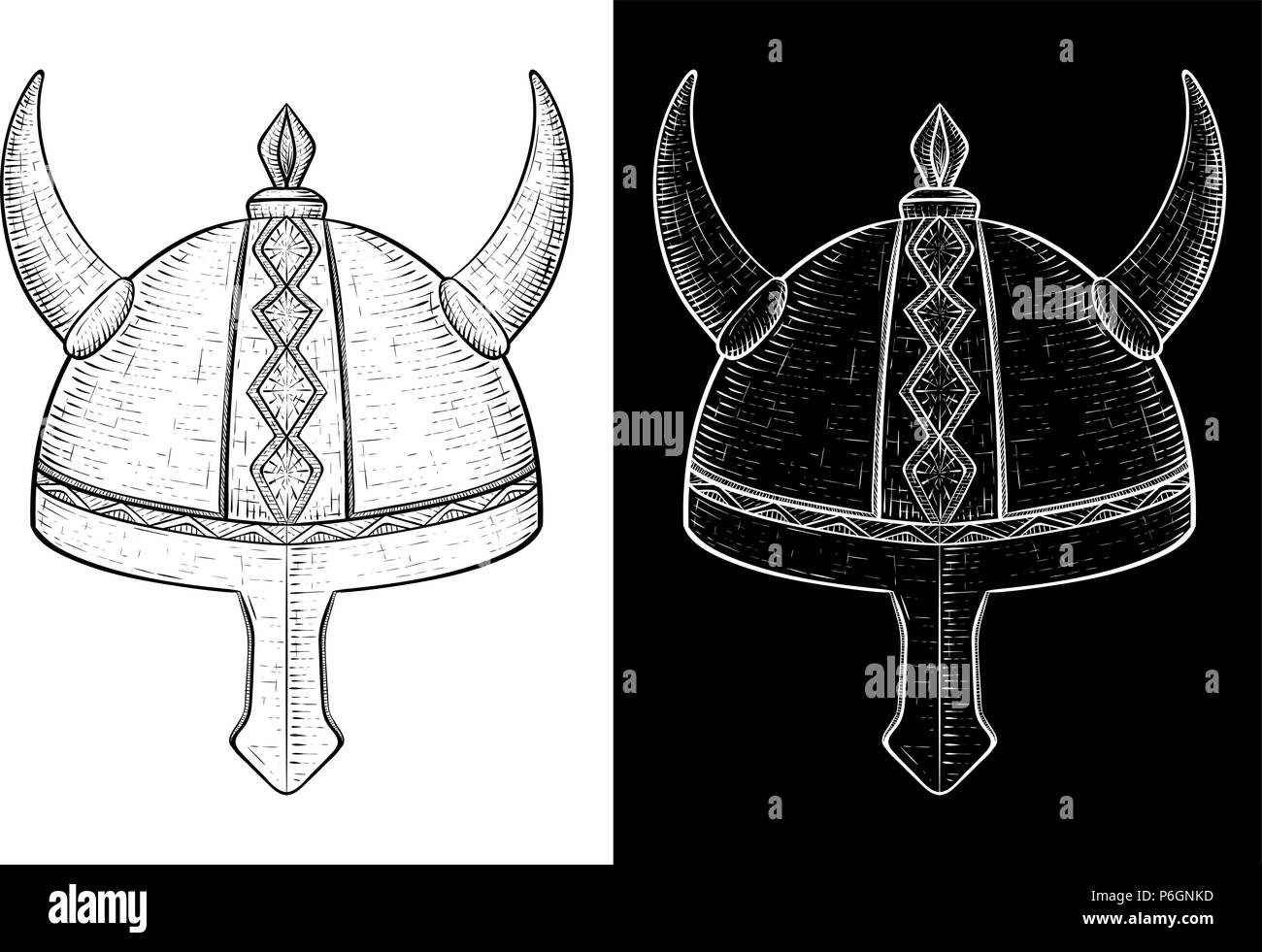 Wikinger Helm mit Hörnern. Hand Skizze gezeichnet Stock-Vektorgrafik ...