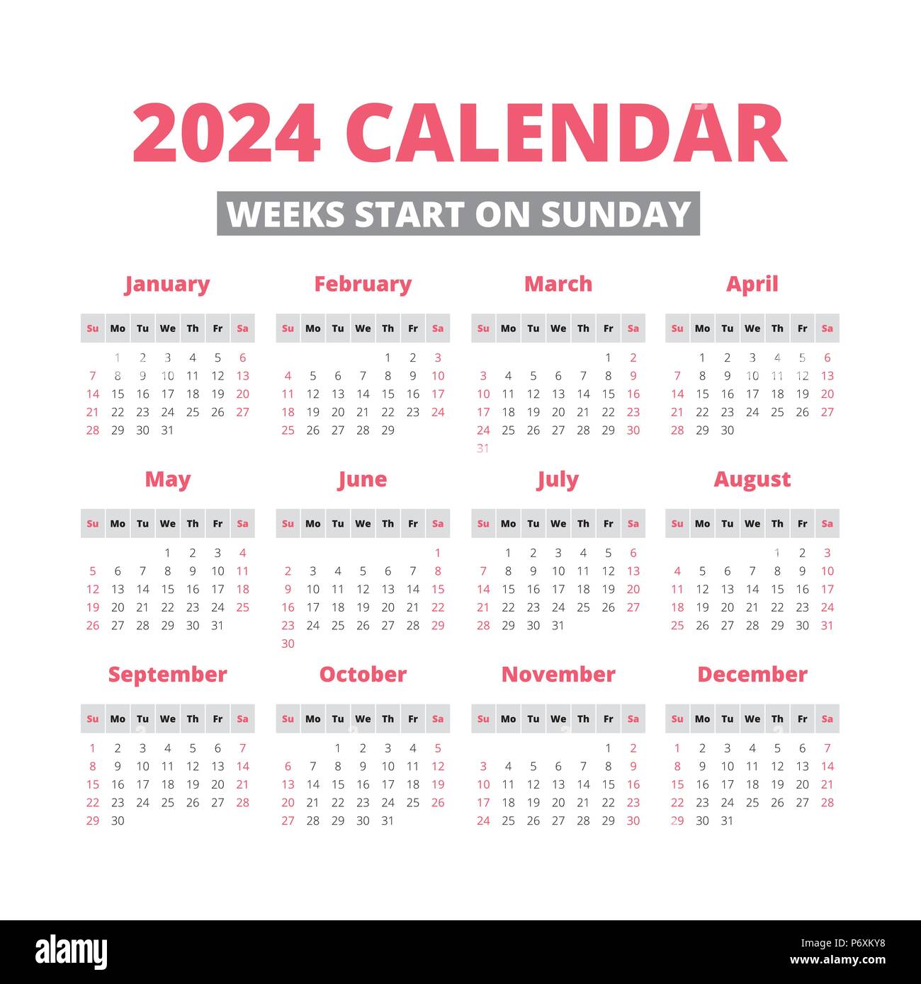 Simple 2024 year calendar week Ausgeschnittene Stockfotos und -bilder ...