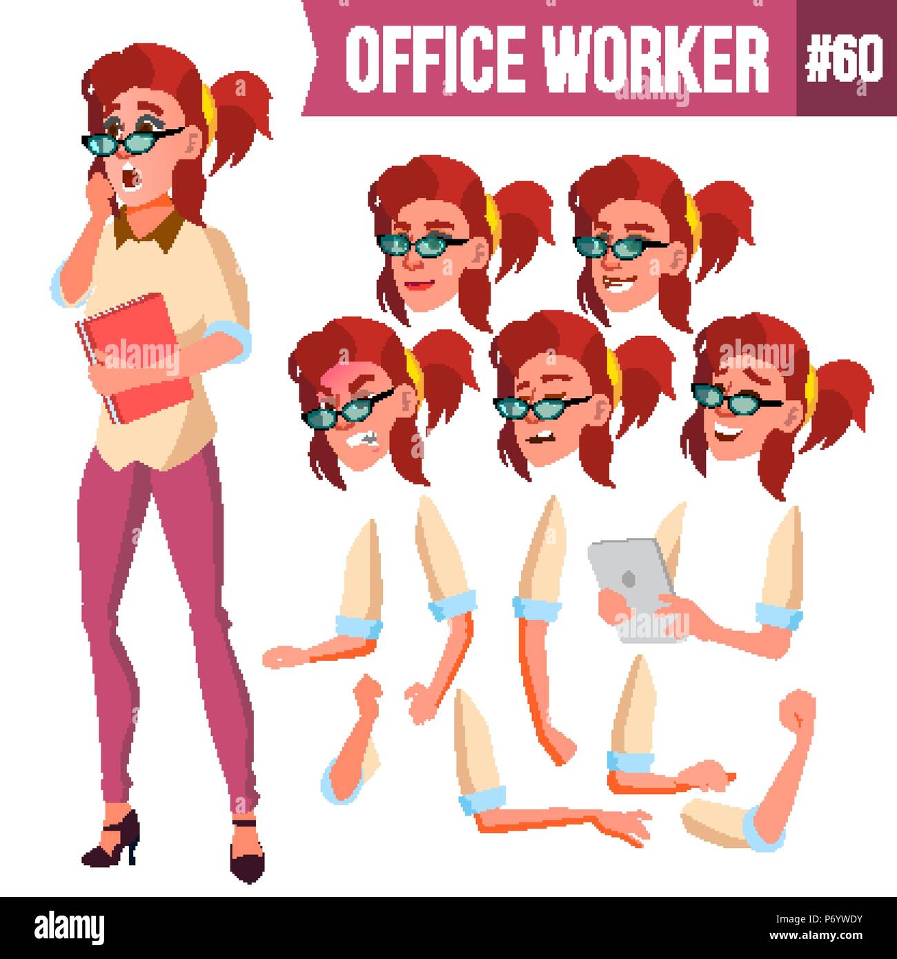 Büroangestellter Vektor. Frau. Moderne Arbeitnehmer, Arbeiter. Business ...