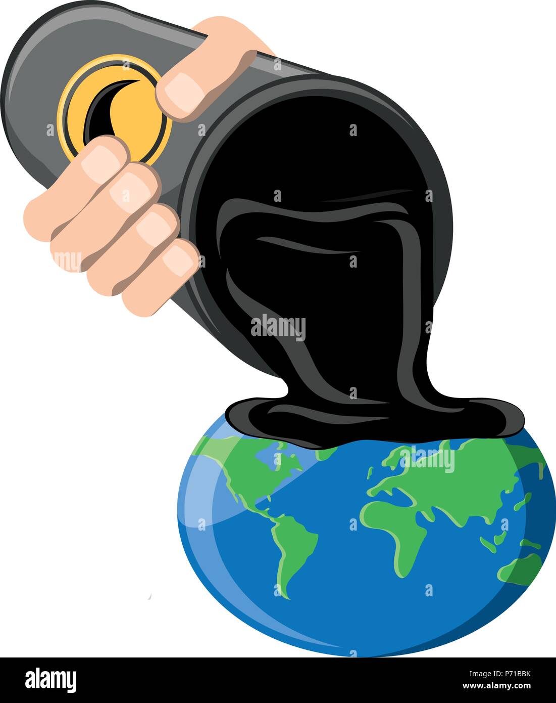 Barrel Erdöl durch verschüttete Flüssigkeit auf der Erde planet Symbol ...