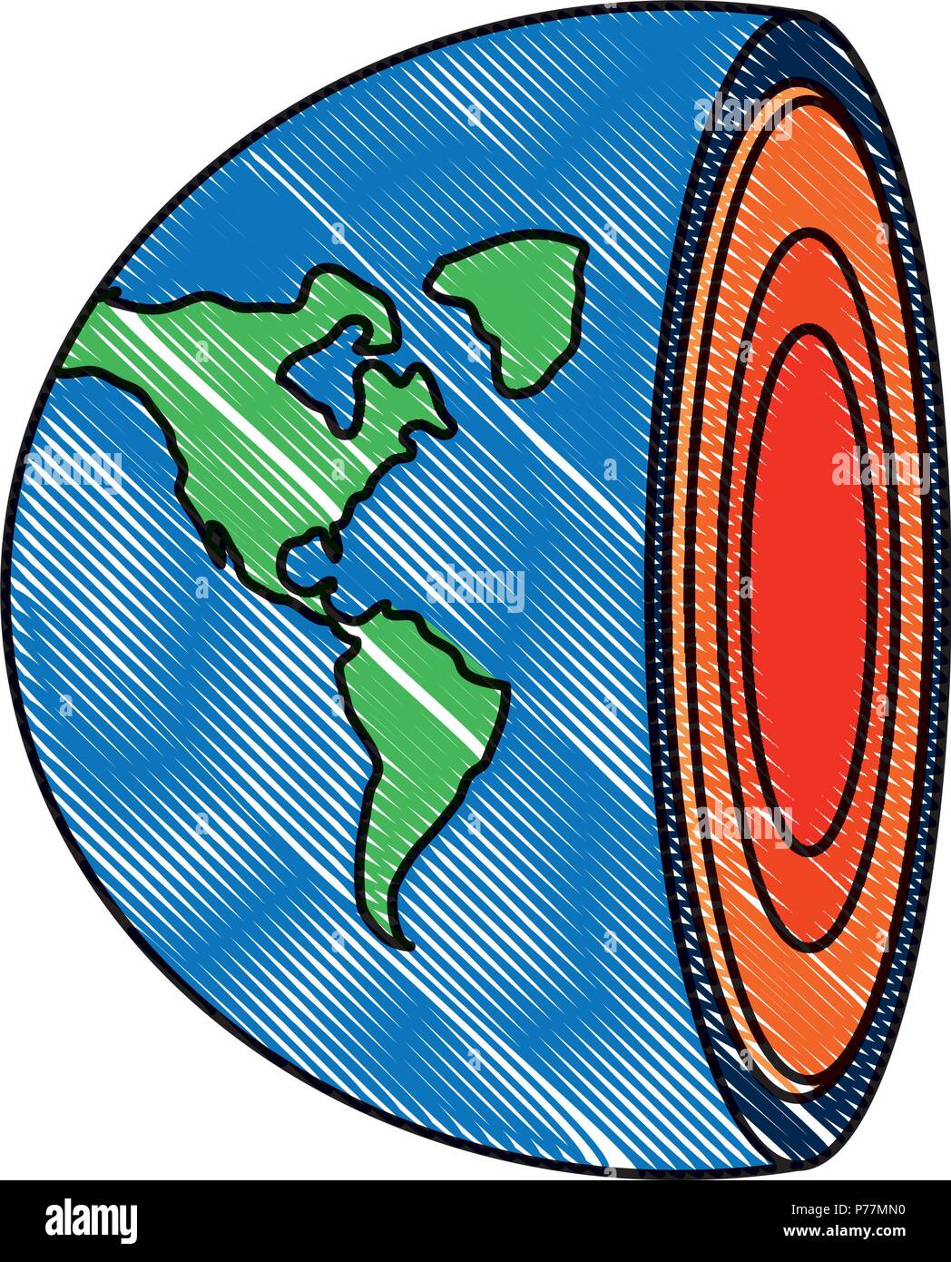 Erdkern. Zentrum des Planeten Symbol auf weißem Hintergrund, Vector ...