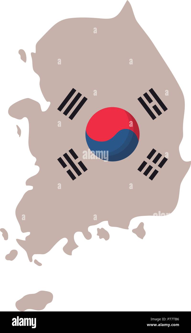 Südkorea Karte Mit Flagge Design Auf Weißem Hintergrund Vector