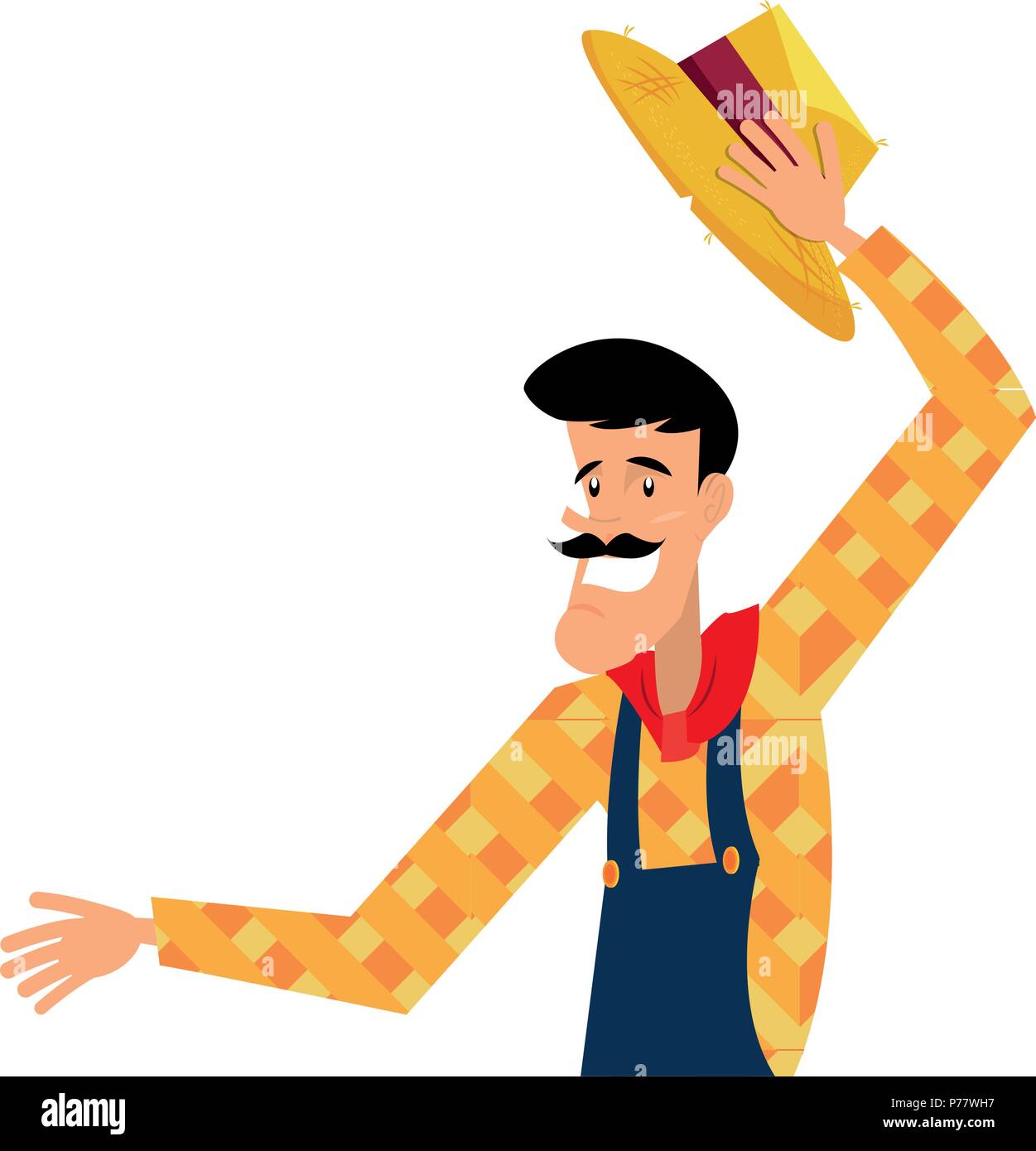 Cartoon farmer Mann mit ein Bauer hat Symbol auf weißem Hintergrund ...