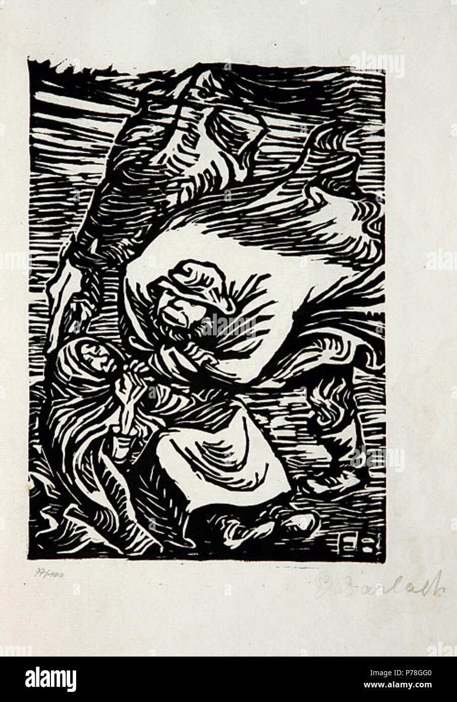 Gruppe im Sturm, Holzschnitt, 77/100; 183 (370) x130 (225) mm ...