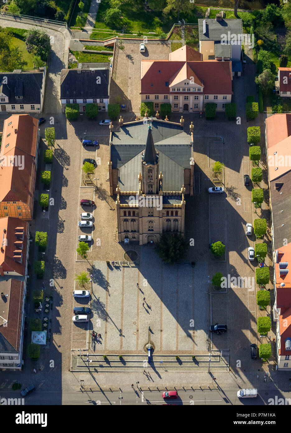 Stadt Kirche von Fürstenberg und Marktplatz, Fürstenberg an der Havel ...