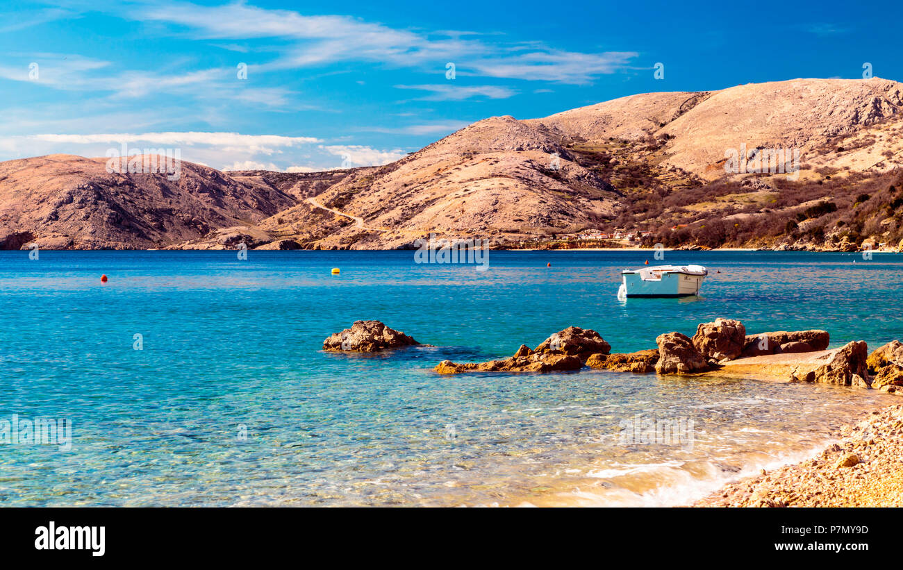 Der Strand von Stara Baska auf der Insel Krk, Dalmatien, Adriaküste ...