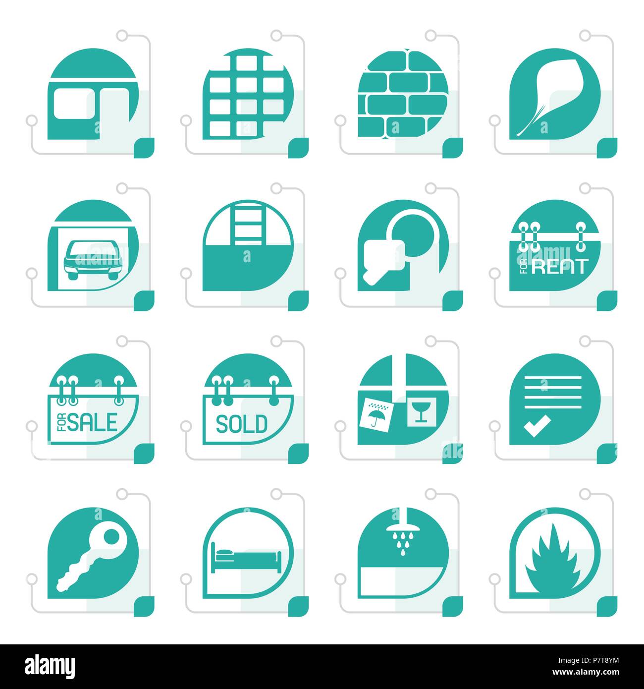 Stilisierte Einfache Immobilien Symbole - Vektor Icon Set Stock ...