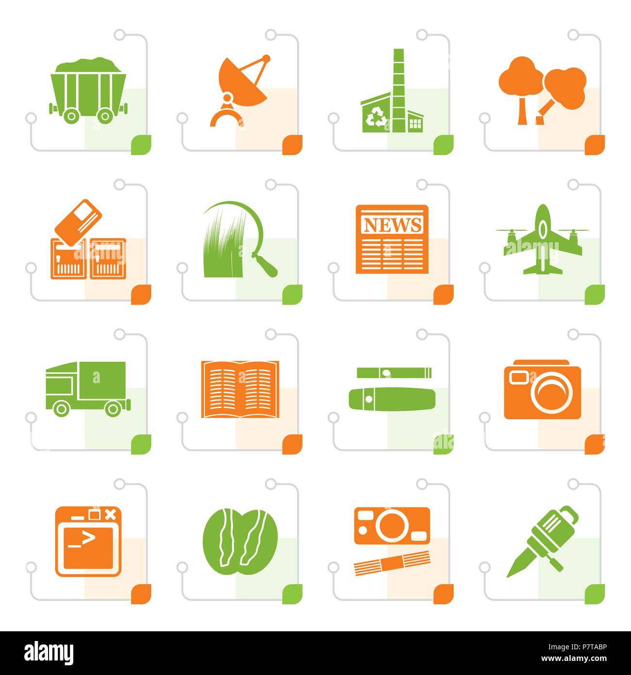 Stilisierte Wirtschaft und Industrie Symbole - Vektor Icon Set Stock ...