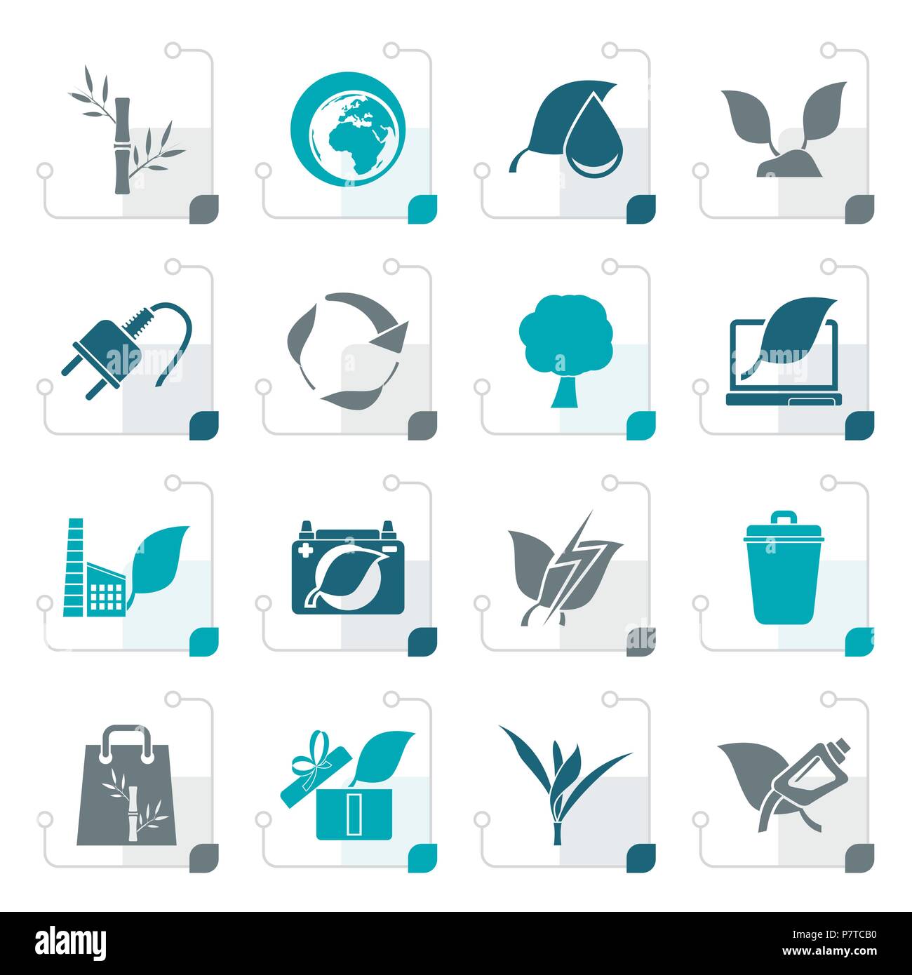 Umwelt und Naturschutz stilisierte Symbole - Vektor Icon Set Stock ...