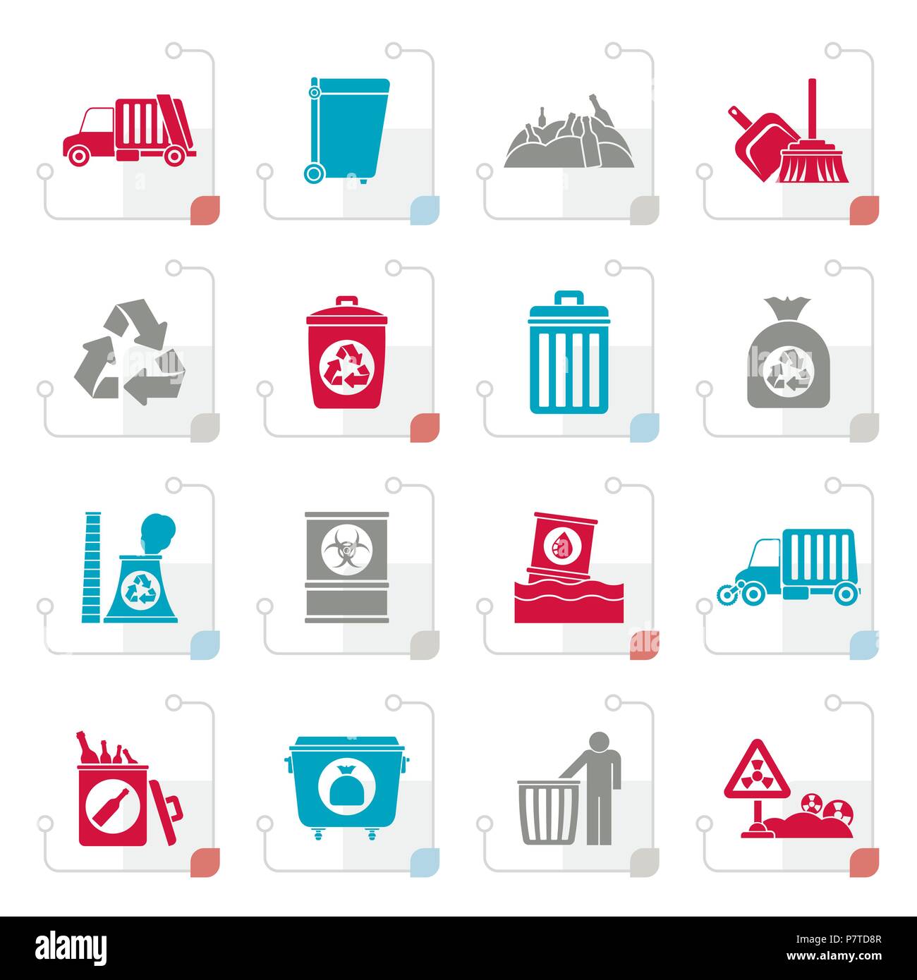 Stilisierte Müll, Reinigung und Abfall Symbole - Vektor Icon Set Stock ...