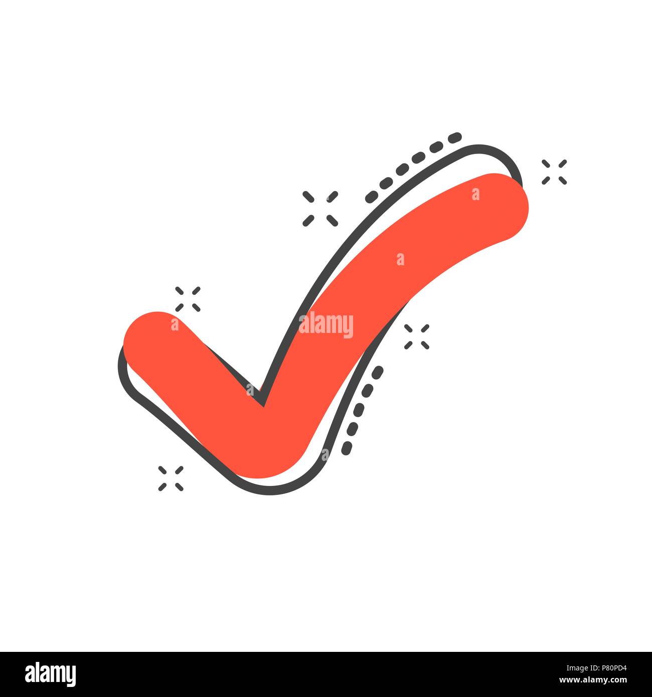 Cartoon Häkchen im Comic-stil. Genehmigte Abbildung Piktogramm. Ok ...