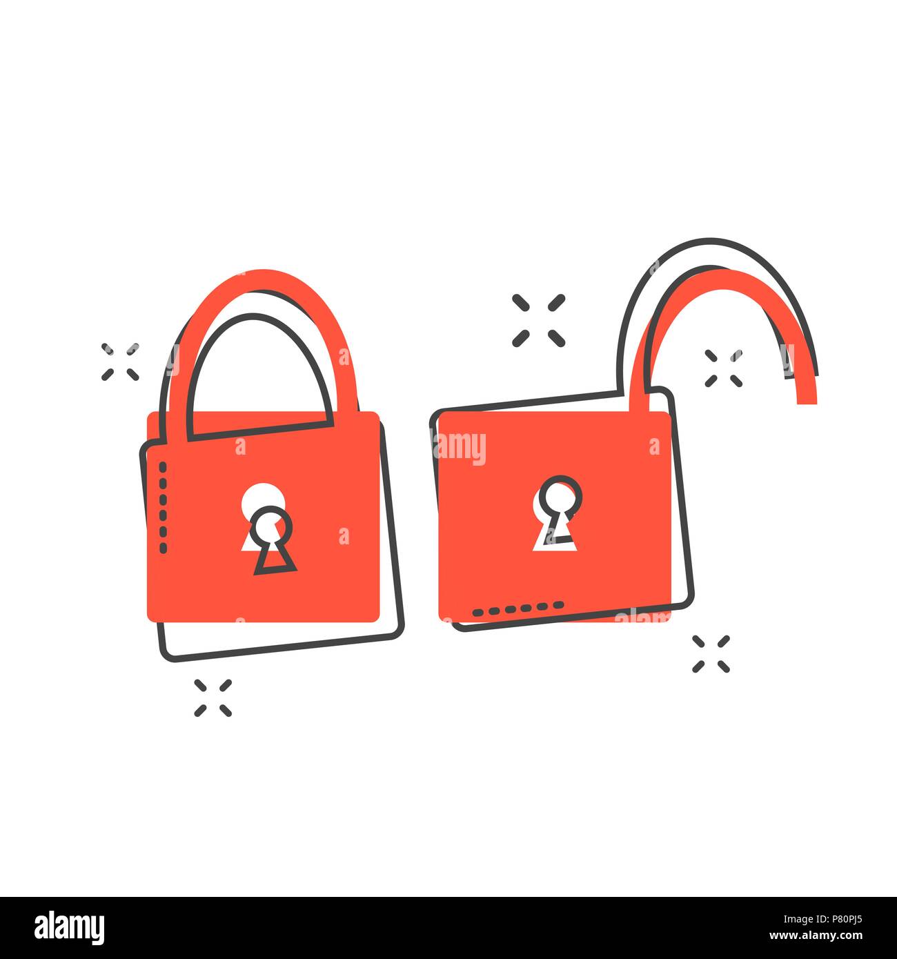 Cartoon Schlosssymbol im Comic-stil. Sperren, Entsperren Abbildung ...
