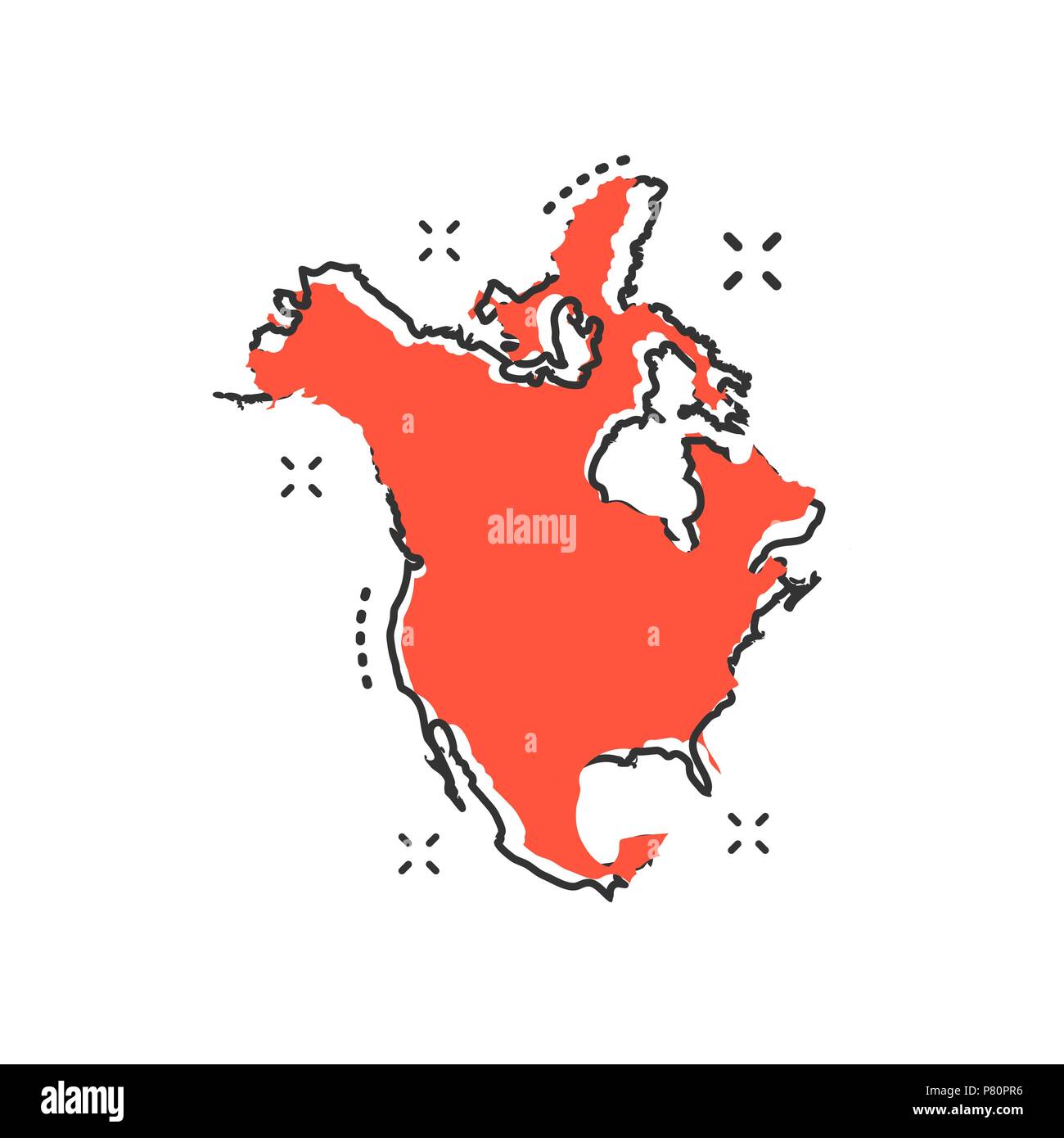 Cartoon Nordamerika Karte Symbol im Comic-stil. Nordamerika Abbildung ...