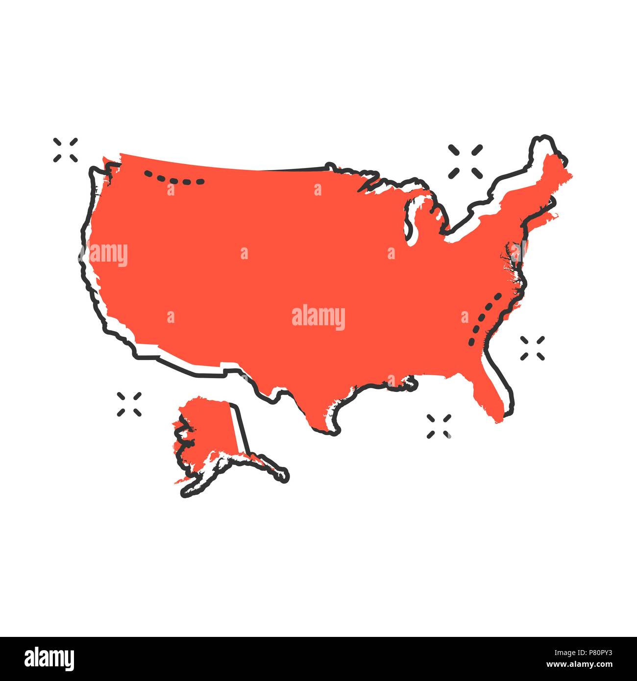 Cartoon Amerika Karte Symbol im Comic-stil. USA Abbildung Piktogramm ...