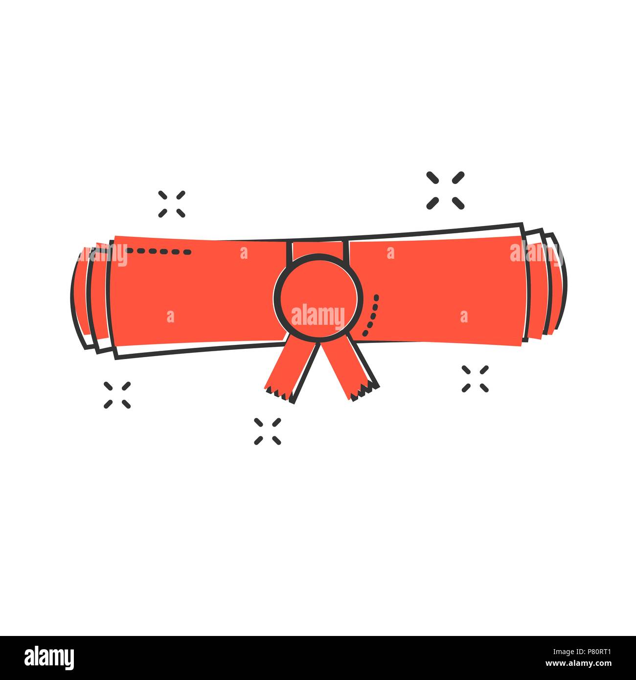 Cartoon Diplom gerollt Bildlaufsymbol im Comic-stil. Absolvent blättern ...