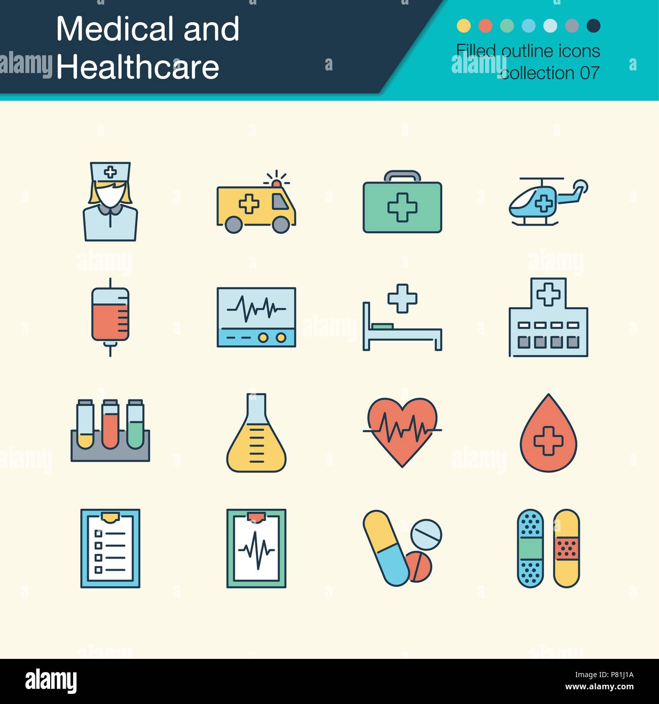 Medizin und Gesundheitswesen Symbole. Gefüllte Kontur Design Collection ...