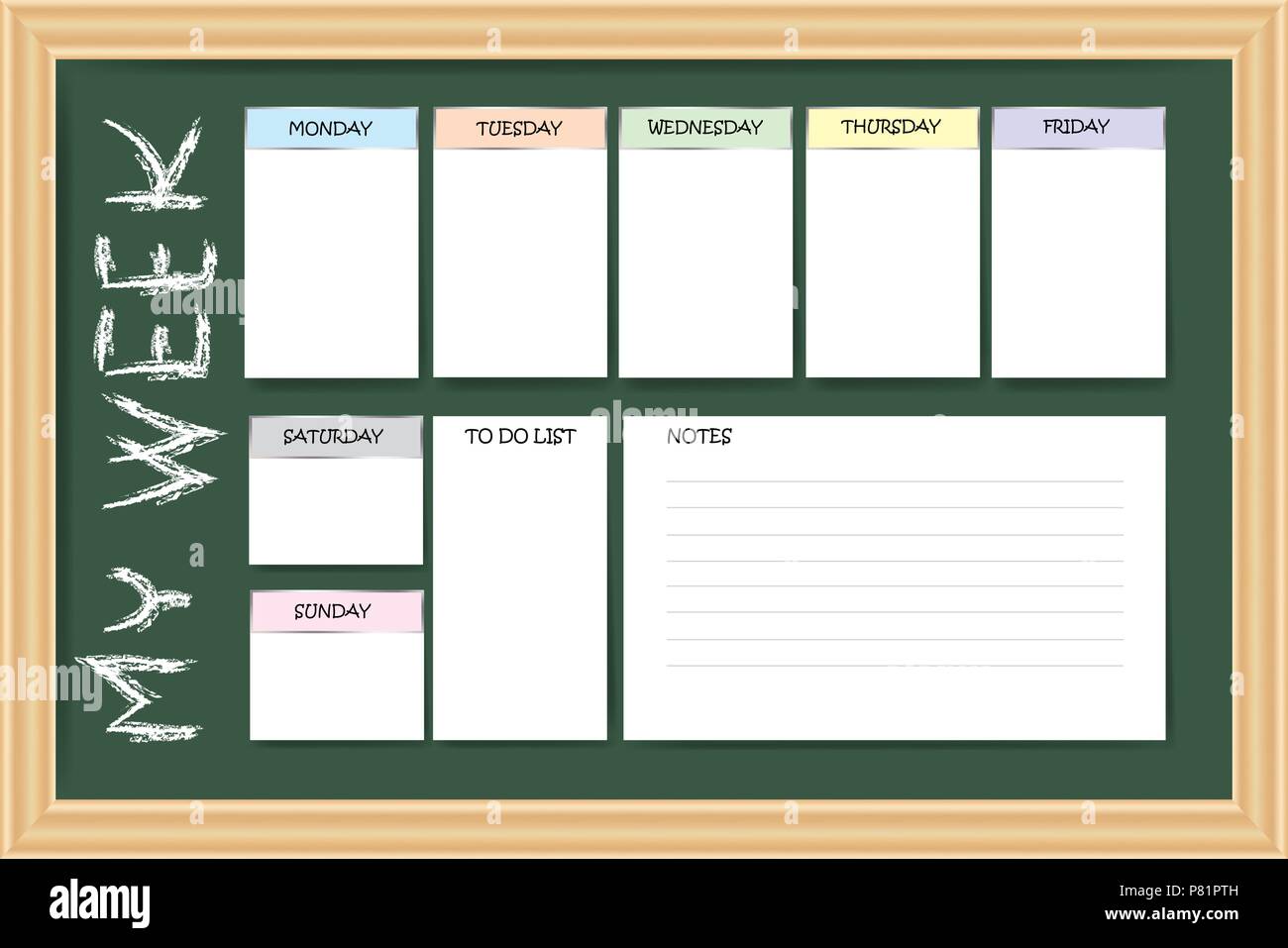 Meine Woche Planer als eine Tafel mit einem Diagramm für Notizen und ...