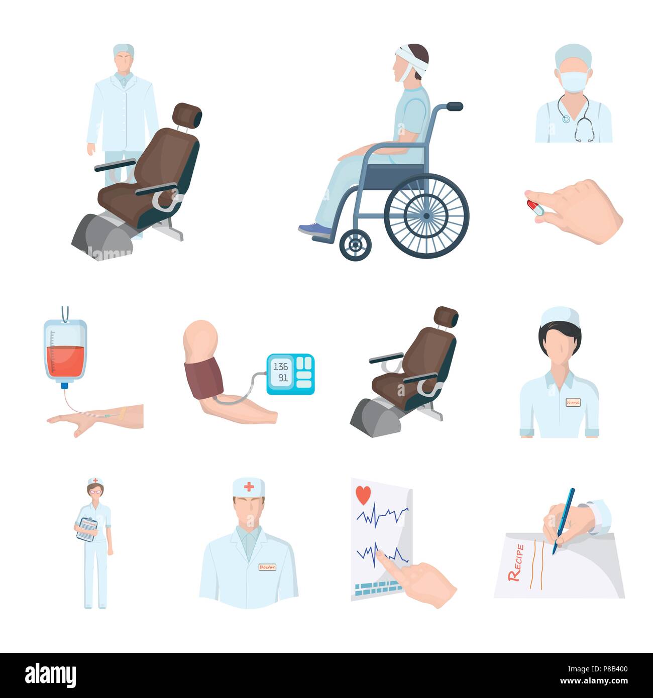 Medizin und Behandlung cartoon Symbole im Set Sammlung für Design ...