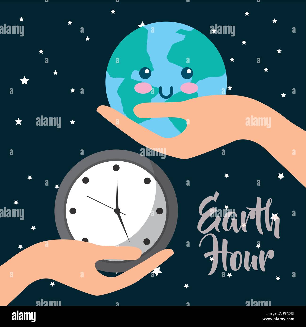 Die Earth Hour, die Hände mit dem Planeten Erde und Uhr Vector ...