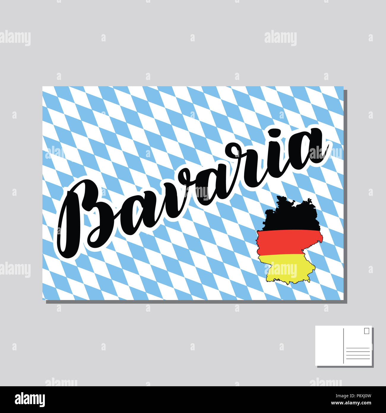 Bayern Hand gezeichnet Schriftzug post Karte mit deutscher Flagge auf ...
