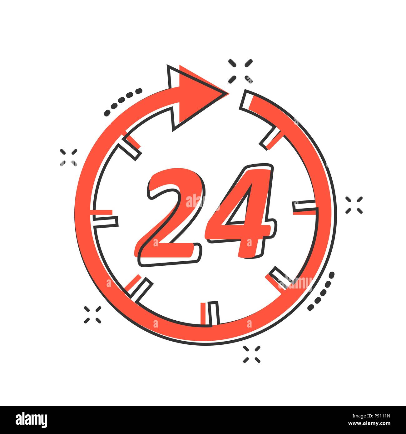 Vektor cartoon Symbol Zeit im Comic-stil. 24 Stunden zeichen Abbildung ...