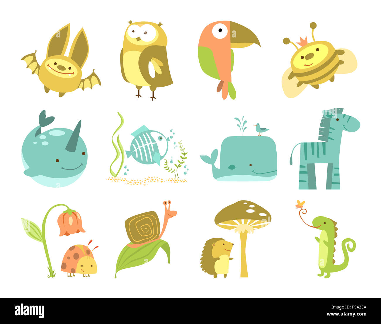 Cartoon Tiere isoliert. Süße Tiere eingestellt Stockfotografie - Alamy