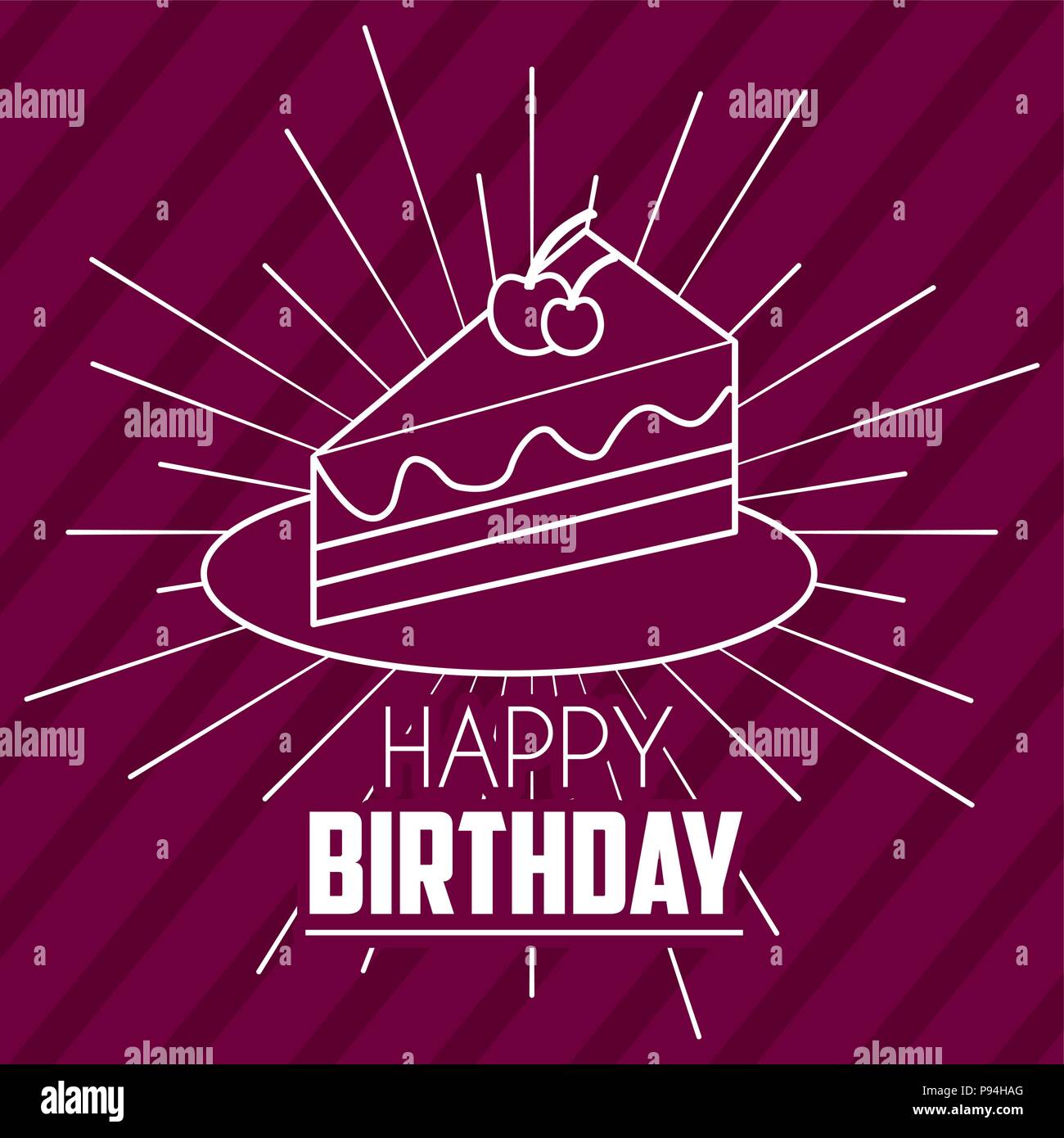 Happy Birthday Card lila zeichnen Kuchen Kirsche zeichen Vector ...