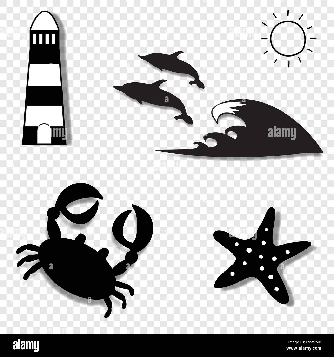 Vector schwarz und weiße Silhouette Abbildung: Sommer reisen Meer ...